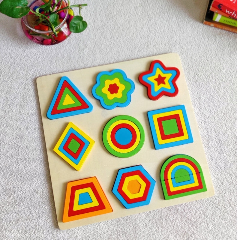 9 Geometric Shape Matching Board – Channapatna Toys